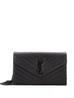 Saint Laurent Matelasse Chevron Leather Wallet On Chain - Black