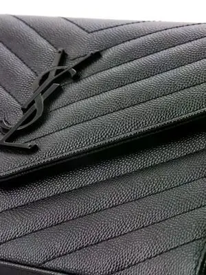 Saint Laurent Matelasse Chevron Leather Wallet On Chain - Black