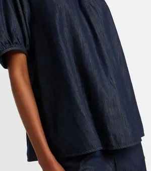 Max Mara Embellished Ruffled Denim Blouse
