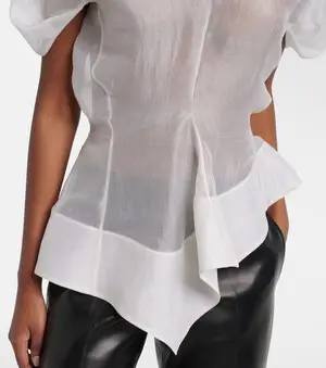 Khaite Rumi Sheer Peplum Silk Top - White