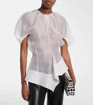 Khaite Rumi Sheer Peplum Silk Top - White