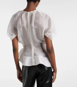 Khaite Rumi Sheer Peplum Silk Top - White