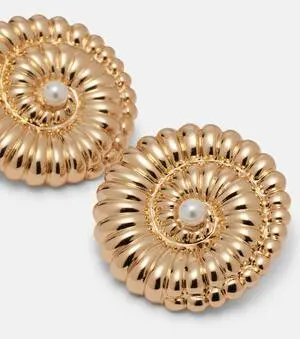SELF-PORTRAIT Faux Pearl-embellished Brass Earrings - Gold