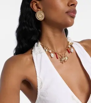SELF-PORTRAIT Faux Pearl-embellished Brass Earrings - Gold