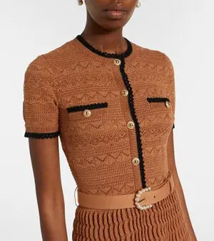 SELF-PORTRAIT Belted Pointelle Cotton-blend Midi Dress