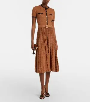 SELF-PORTRAIT Belted Pointelle Cotton-blend Midi Dress