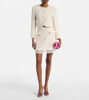 SELF-PORTRAIT Lace-trimmed Bouclé Miniskirt In Cream