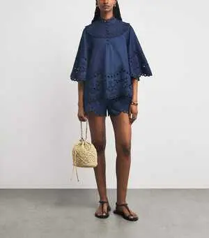 Zimmermann Mahon Denim Broderie Blouse - Navy