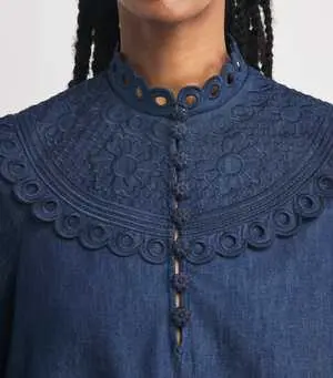 Zimmermann Mahon Denim Broderie Blouse - Navy
