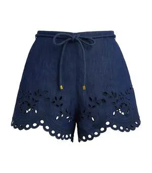 Zimmermann Denim Broderie Shorts - Navy