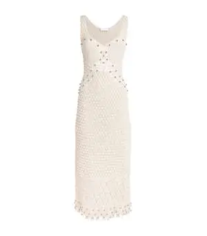 Rabanne Cotton Crocheted Midi Dress With Metallic Pearl Embellishments - Ivory