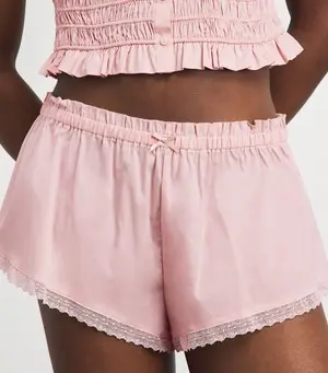 SKIMS Cotton-blend Poplin Apparel Shorts With Lace Trim - Pink