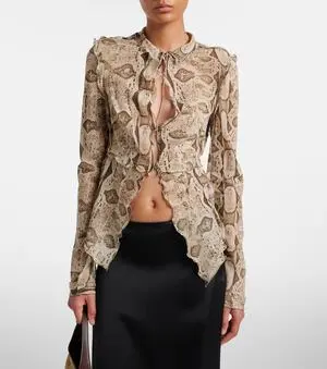 Gucci Snake-print Silk Blouse