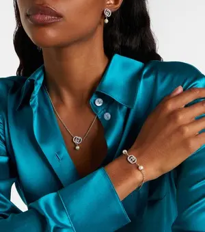 Gucci Interlocking G Embellished Drop Earrings - Silver