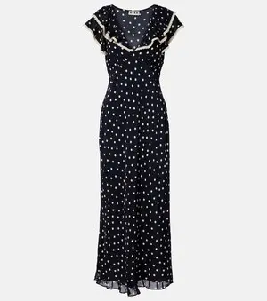 Rixo Bethea Polka-dot Crepe De Chine Midi Dress - Blue