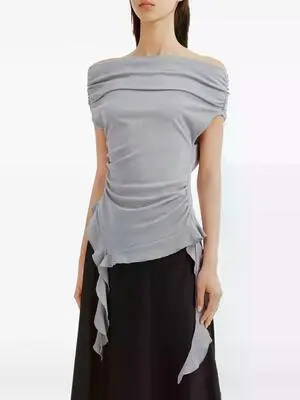 TOUT A COUP Tout À Coup Off-shoulder Top With Asymmetrical Ruffle Trim - Grey