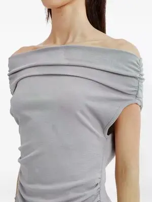 TOUT A COUP Tout À Coup Off-shoulder Top With Asymmetrical Ruffle Trim - Grey