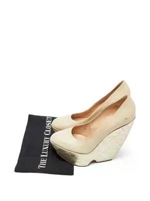 NICHOLAS KIRKWOOD Beige Lace Covered Wedge Platform Pumps