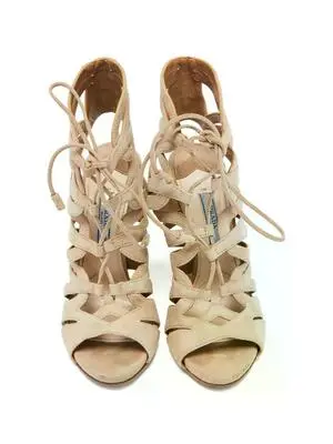 Prada Lace-up Suede Heeled Sandals
