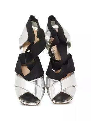 Prada Leather Strappy High Block Heel Sandals