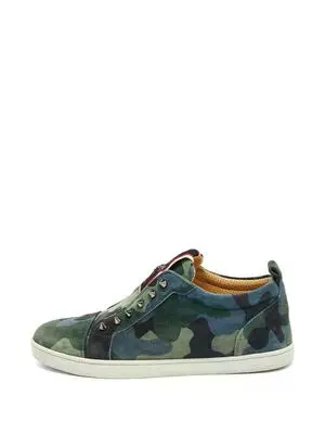 CHRISTIAN LOUBOUTIN Camouflage Suede Spike Embellished Sneakers - Green