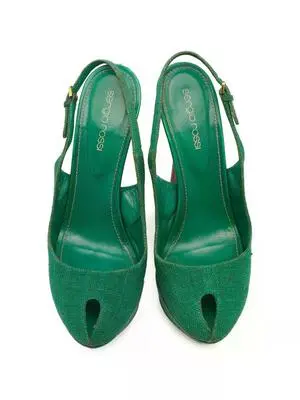SERGIO ROSSI Canvas Peep-toe Platform Slingback Sandals