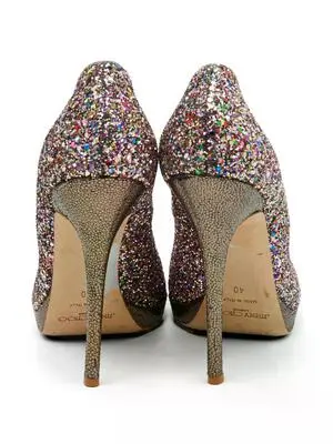 JIMMY CHOO Glitter Peep-toe Platform Stiletto Pumps