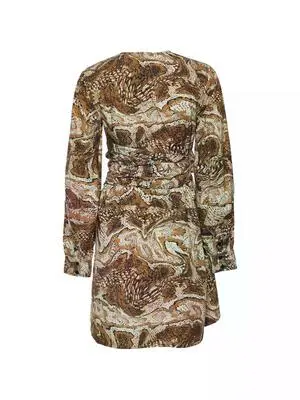 GANNI Abstract-print Long Sleeve Wrap Dress - Brown