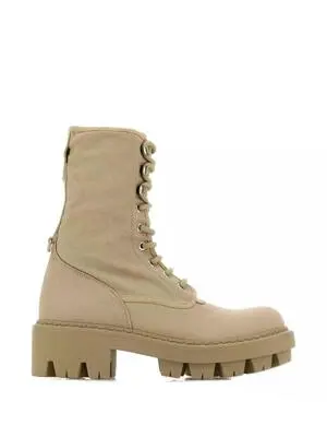 Prada Canvas Lace-up Ankle Boots - Neutrals