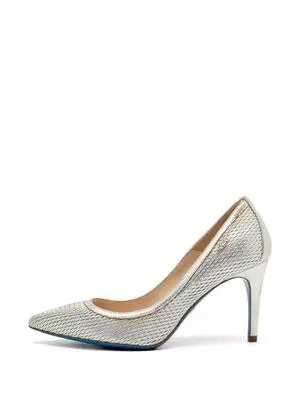LORIBLU Textured Pointed-toe Stiletto Pumps - Silver