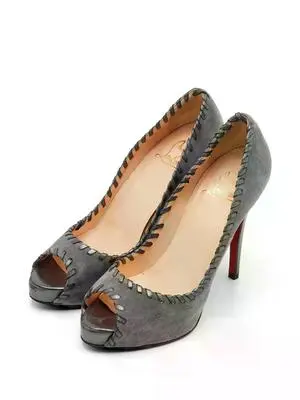 CHRISTIAN LOUBOUTIN Whipstitch Peep-toe Platform Stiletto Pumps - Grey
