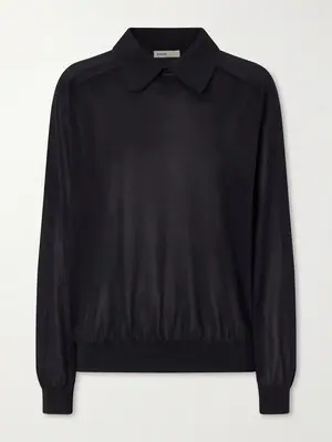 Khaite Alexa Silk-knitted Polo Sweater - Black