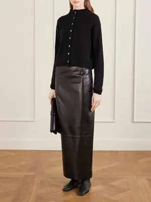 Khaite Lyle Leather Midi Skirt - Black