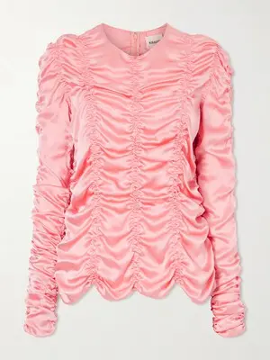 Khaite Rory Ruched Silk Satin Top - Pink