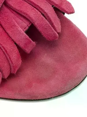 Gucci Gg Marmont Suede Fringe Block Heel Sandals