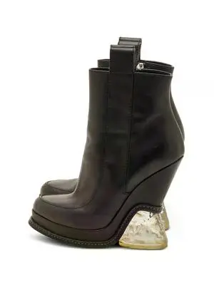 Fendi Leather Ankle Boots With Sculptural Heel - Black