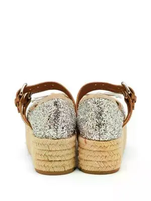 Miu Miu Glitter Platform Espadrille Ballet Flats With Double Buckle Detail - Silver