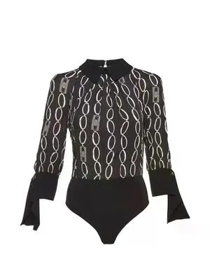 Elisabetta Franchi Chain-print Long-sleeve Bodysuit - Black