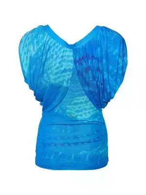 Roberto Cavalli Abstract Print Draped Sleeve Top