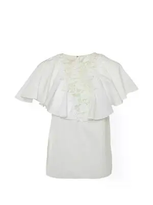 Giambattista Valli Lace-trim Ruffled Cape Top - White