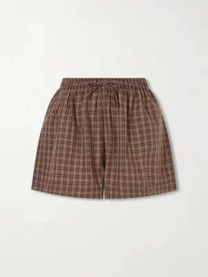 TEKLA Checked Organic Cotton Shorts - Brown