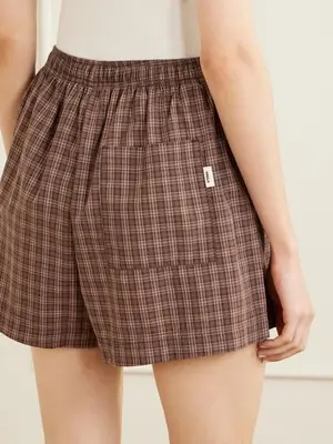 TEKLA Checked Organic Cotton Shorts - Brown