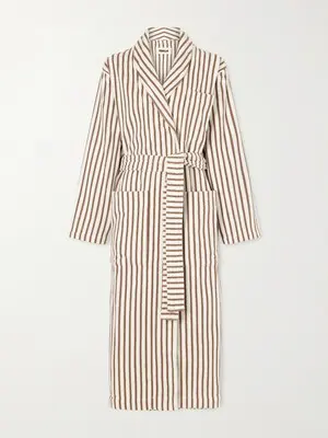 TEKLA Belted Striped Organic Cotton-terry Robe - Metallic