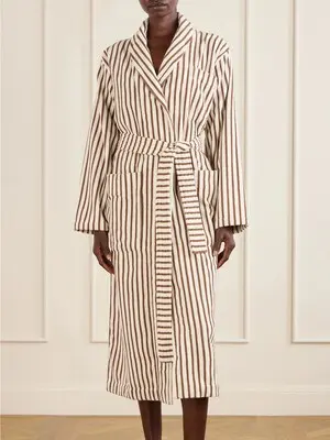 TEKLA Belted Striped Organic Cotton-terry Robe - Metallic