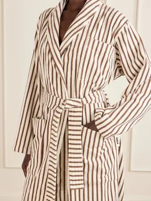 TEKLA Belted Striped Organic Cotton-terry Robe - Metallic