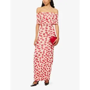 Stella McCartney Print Off-the-shoulder Mesh Maxi Dress - Raspberry