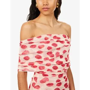 Stella McCartney Print Off-the-shoulder Mesh Maxi Dress - Raspberry