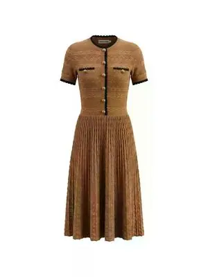 SELF-PORTRAIT Pointelle Knit Scalloped Trim Midi Dress