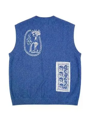 PAS DE MER Embroidered Patchwork Cotton Sweater Vest