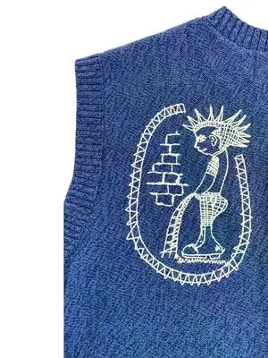 PAS DE MER Embroidered Patchwork Cotton Sweater Vest
